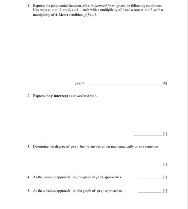 Solved 1. Express the polynomial function, p(x), in factored | Chegg.com
