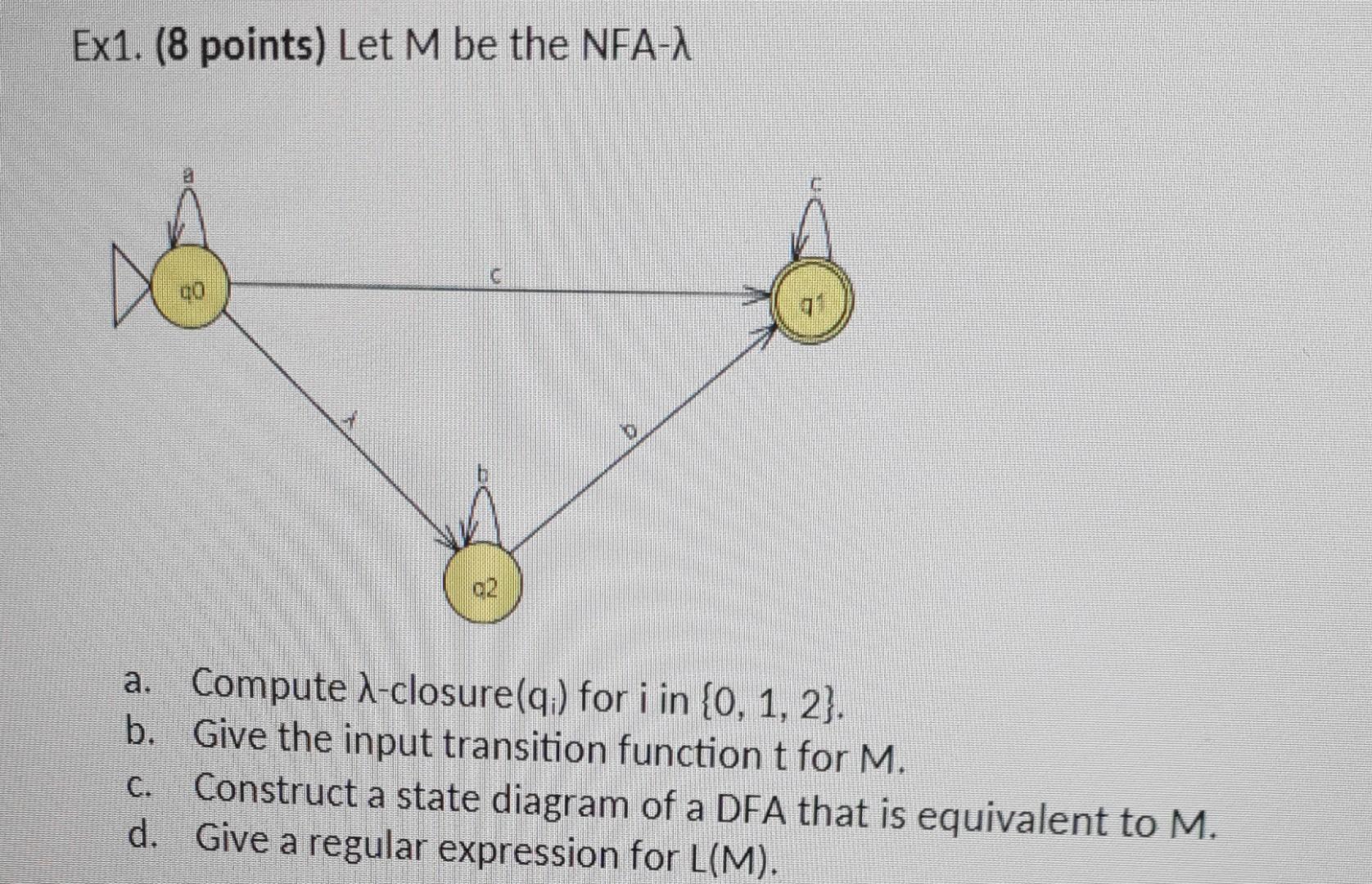 Solved Ex1. (8 points) Let M be the NFA-A 02 a. Compute | Chegg.com
