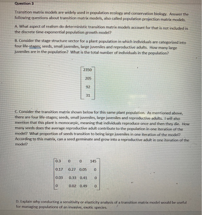 Question 3 Transition matrix models are widely used | Chegg.com