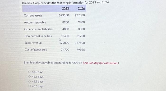 Solved Bramble Corp. provides the following information for | Chegg.com