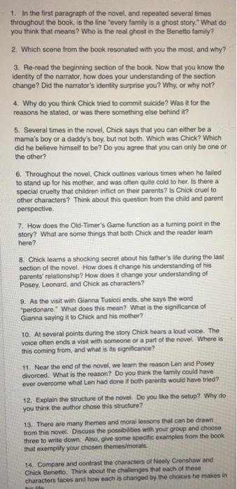 Solved 1. In the first paragraph of the novel, and repeated | Chegg.com