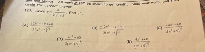 Solved circle the correct answer. 10). Given y=3x2+54x, find | Chegg.com