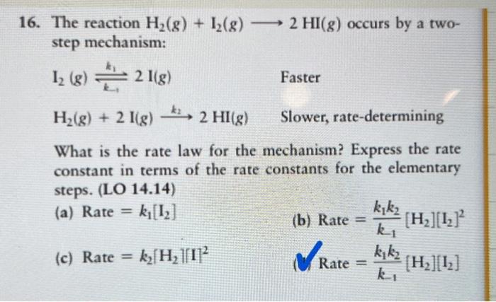 Solved 6. The reaction H2( g)+I2( g) 2HI(g) occurs by a | Chegg.com