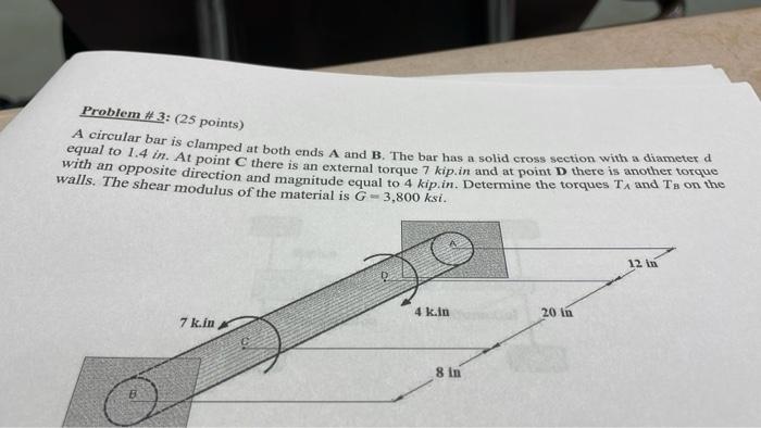 Solved Problem \# 3: (25 points) A circular bar is clamped | Chegg.com