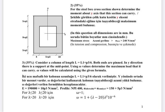 2) (35%) For the steel box cross section shown | Chegg.com