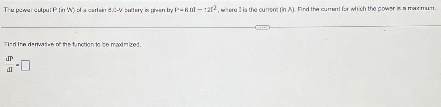 Solved The power output P (in W ) ﻿of a certain 6.0-V | Chegg.com
