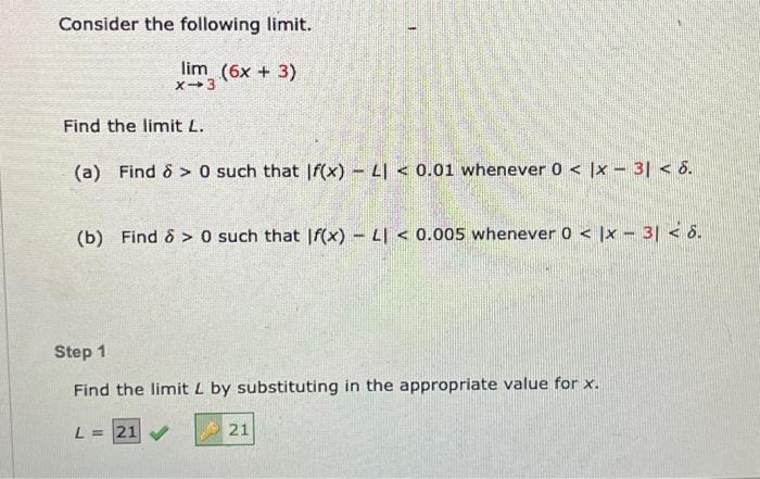 Solved Consider the following limit. limx→3(6x+3) Find the | Chegg.com