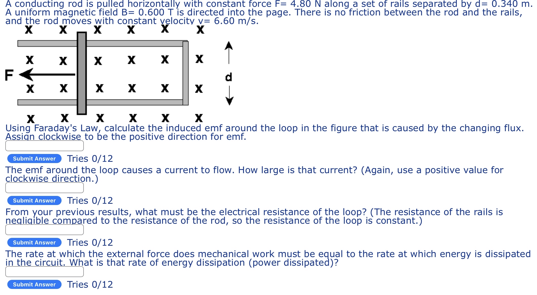Solved A conducting rod is pulled horizontally with constant | Chegg.com