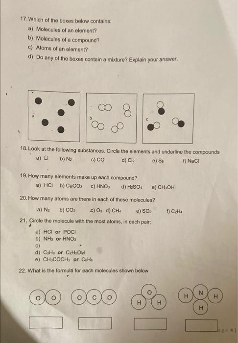 Solved 17. Which of the boxes below contains: a) Molecules | Chegg.com