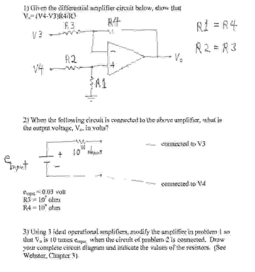 Solved 1) ﻿given the differential amplifier circuit below, | Chegg.com