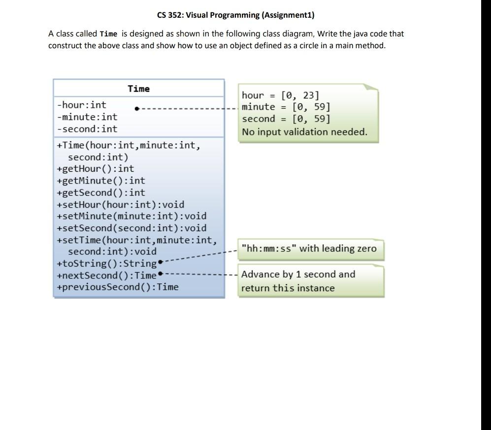 Solved CS 352: Visual Programming (Assignment1) A class | Chegg.com