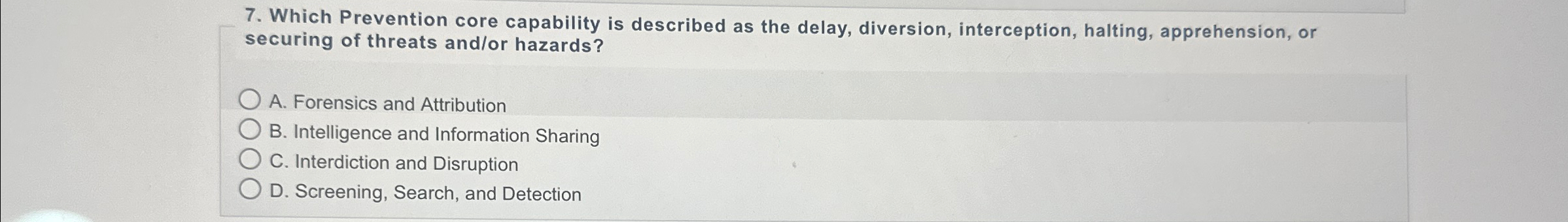 Solved Which Prevention core capability is described as the | Chegg.com