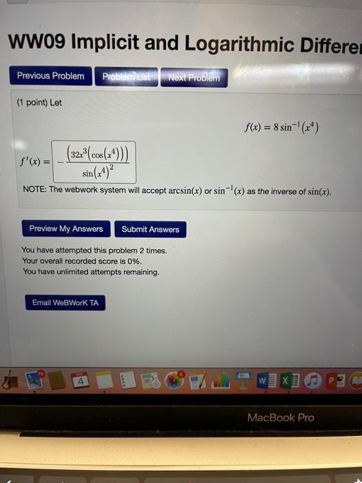 Solved WW09 Implicit and Logarithmic Differe (1 point) Let | Chegg.com
