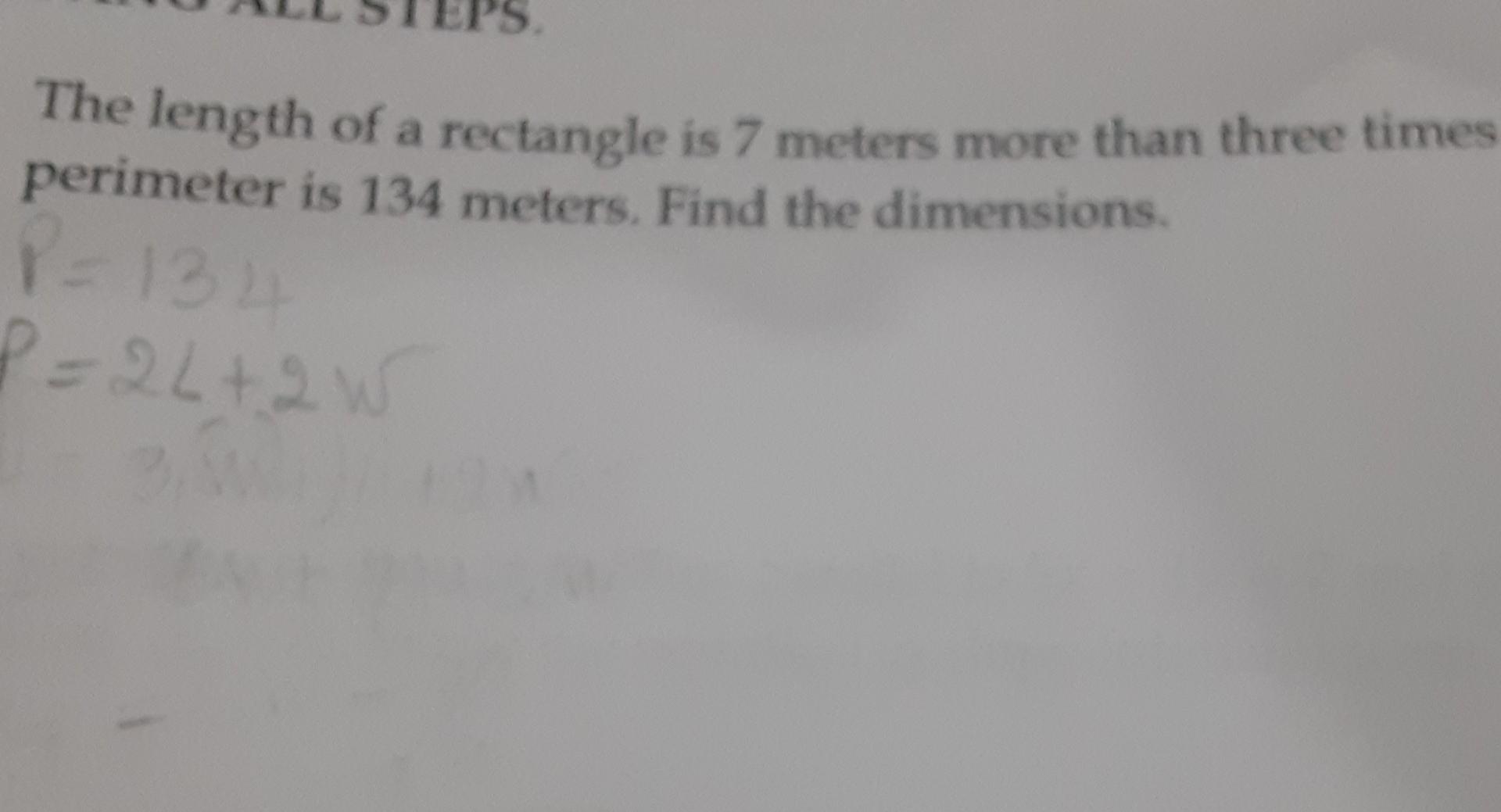 Solved The length of a rectangle is 7 meters more than three | Chegg.com