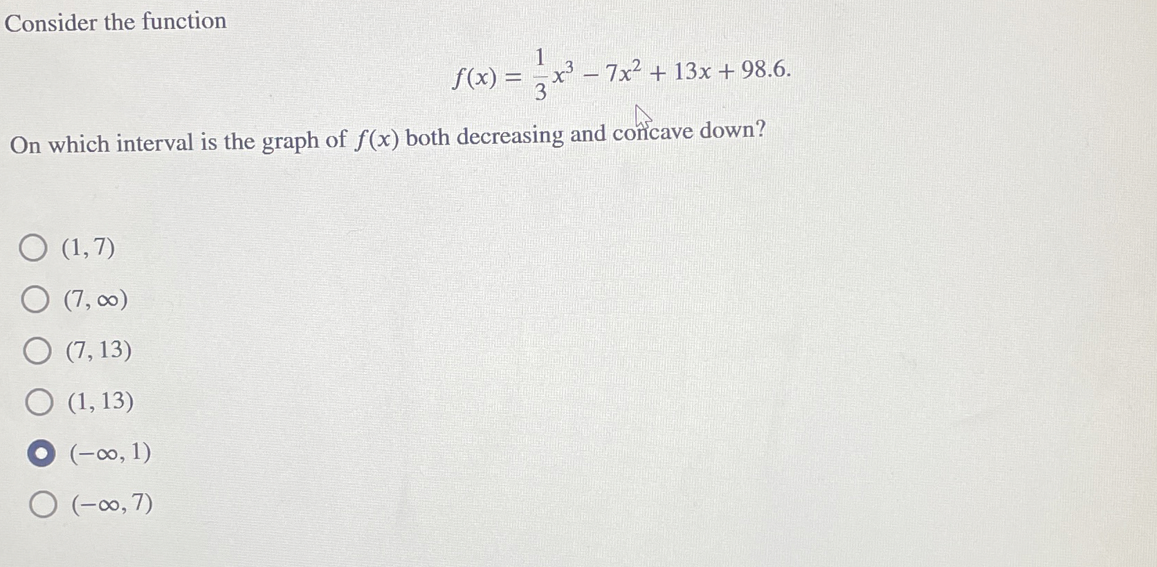 Solved Consider the functionf(x)=13x3-7x2+13x+98.6On which | Chegg.com
