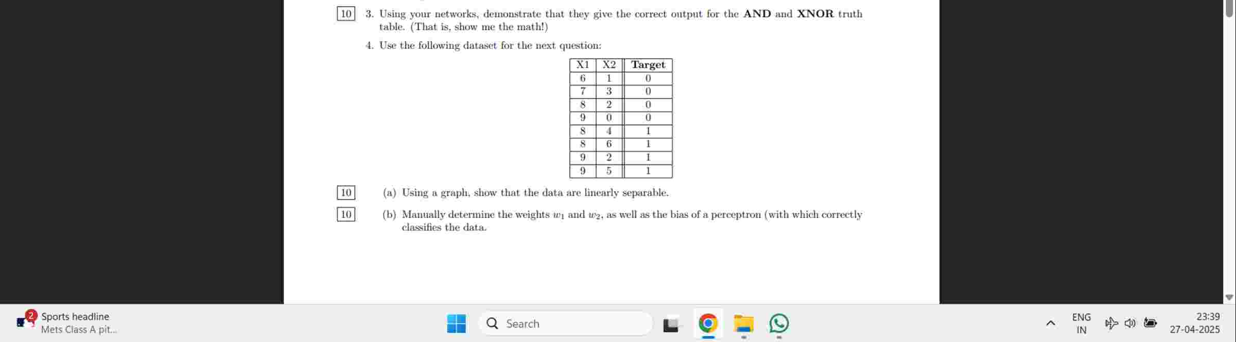 Solved Use the following dataset for the next question: X1 | Chegg.com