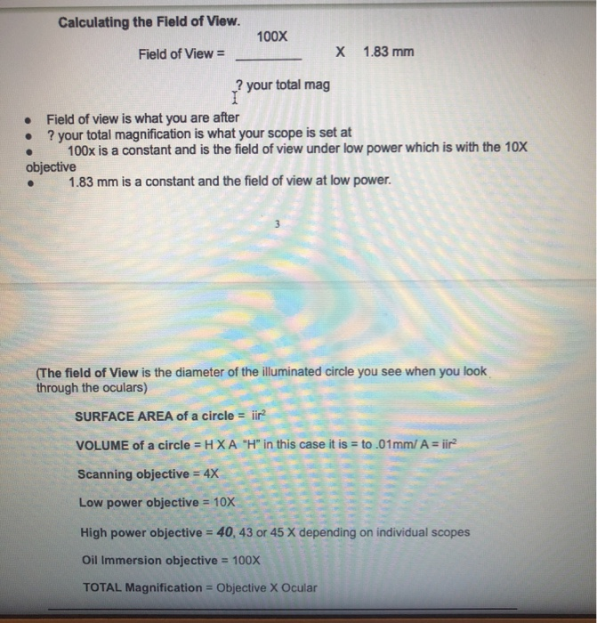Solved Calculating the field of View. 100X Field of View = X | Chegg.com