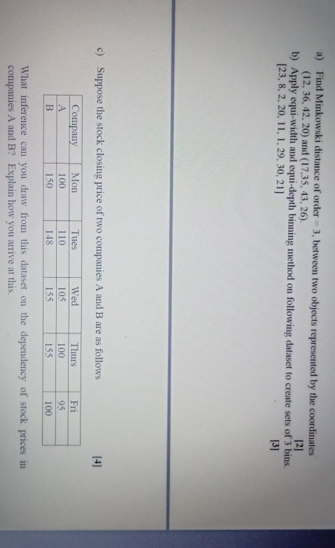 Solved a) Find Minkowski distance of order 3, between two | Chegg.com