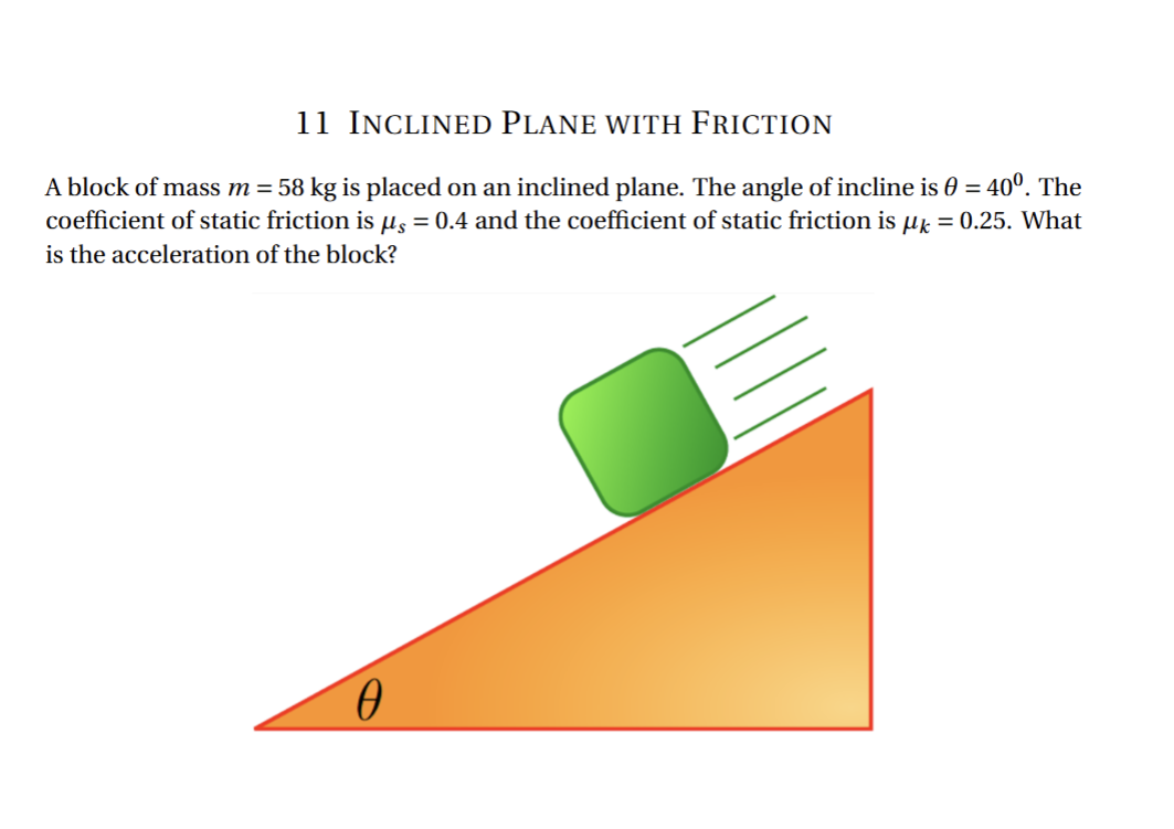 Solved by an EXPERT A block of ﻿mass m = 58 kg is ﻿placed on an ﻿inclined | Chegg.com