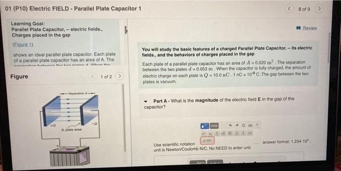 Solved 01 (P10) Electric FIELD. Parallel Plate Capacitor 1 - | Chegg.com