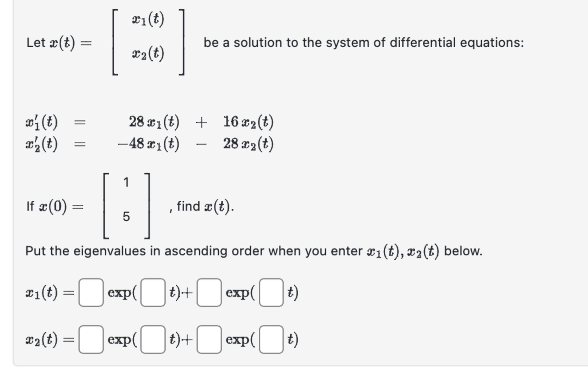 Solved Let x(t)=[x1(t)x2(t)] ﻿be a solution to the system of | Chegg.com