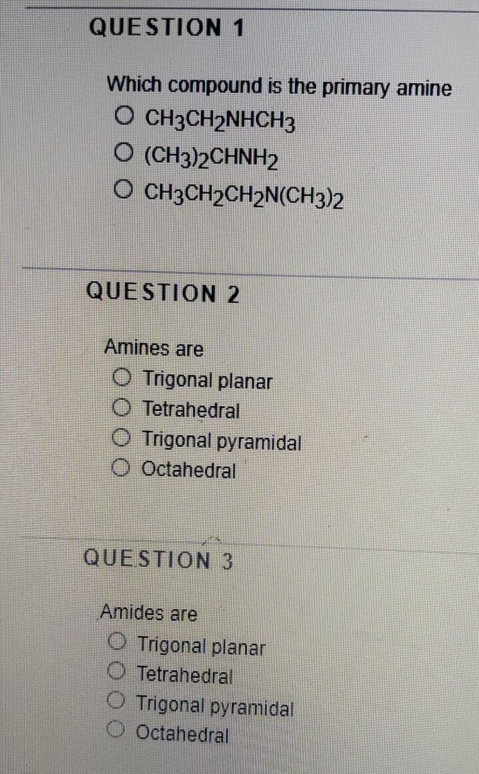 Solved QUESTION 1 Which compound is the primary amine O | Chegg.com