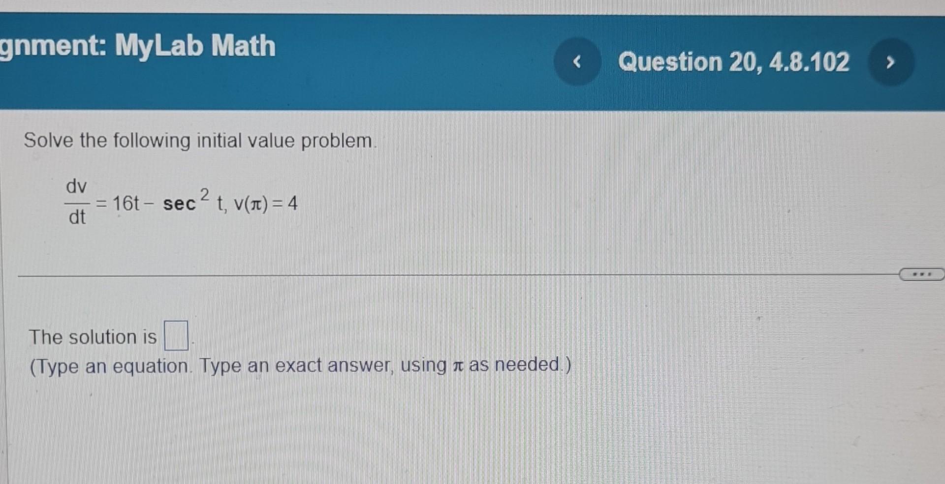 Solve the following initial value problem. | Chegg.com