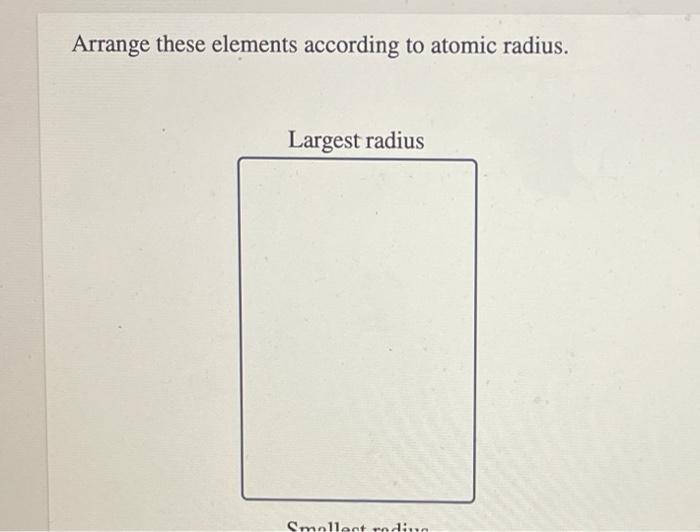 Solved Arrange these elements according to atomic radius. | Chegg.com