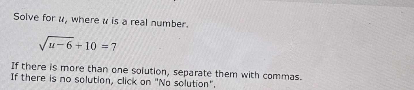 Solve for u, ﻿where u ﻿is a real number.u-62+10=7If | Chegg.com