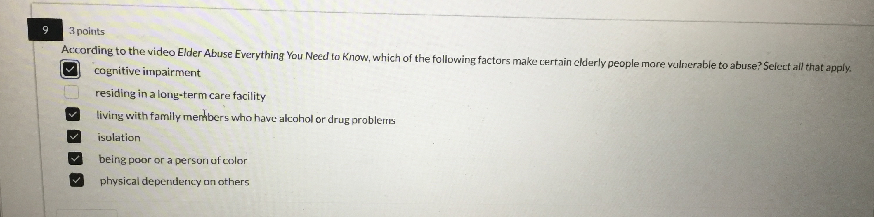 Solved 93 ﻿pointsAccording to the video Elder Abuse | Chegg.com