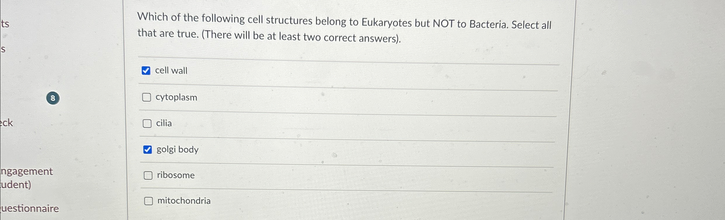 Solved Which of the following cell structures belong to | Chegg.com
