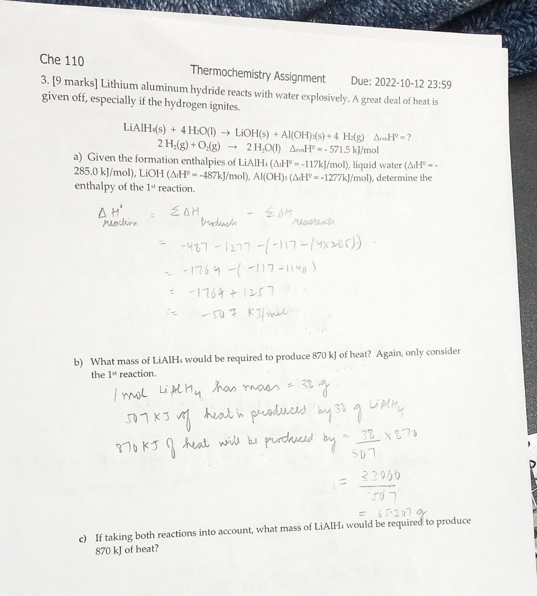 Solved Che 110 Thermochemistry Assignment Due: 2022-10-12 | Chegg.com