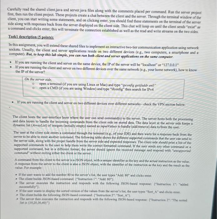 Solved Carefully read the shared client.java and server.java | Chegg.com