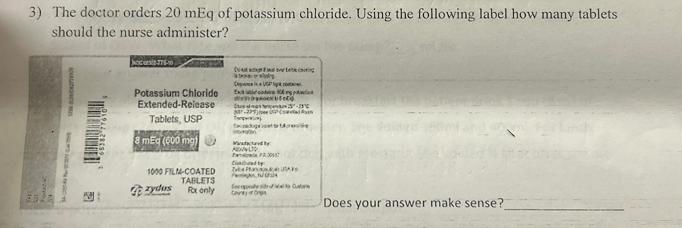 Solved The doctor orders 20mEq of potassium chloride. Using | Chegg.com