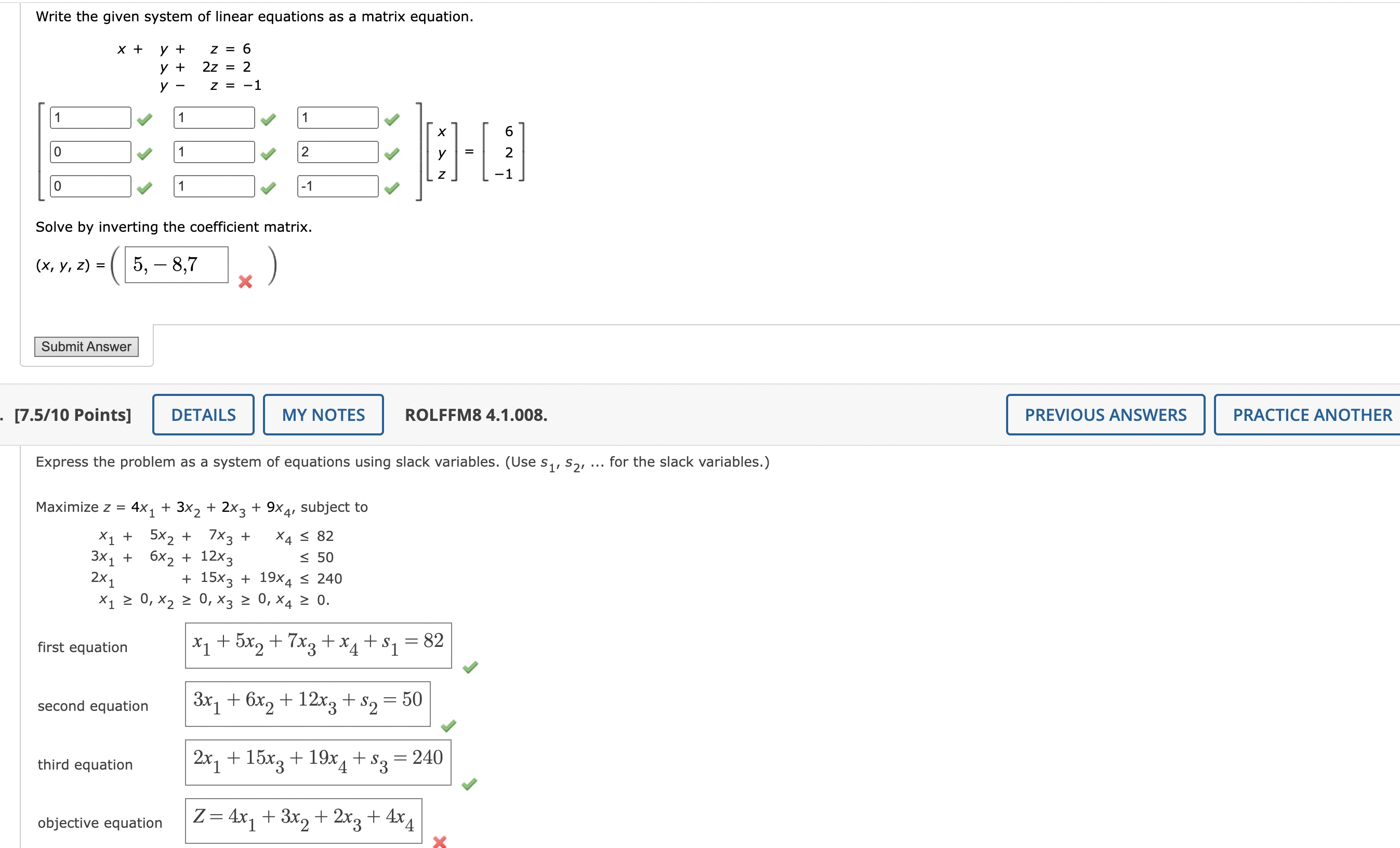 Solved [7.5/10 ﻿Points]ROLFFM8 4.1.008.Express the problem | Chegg.com