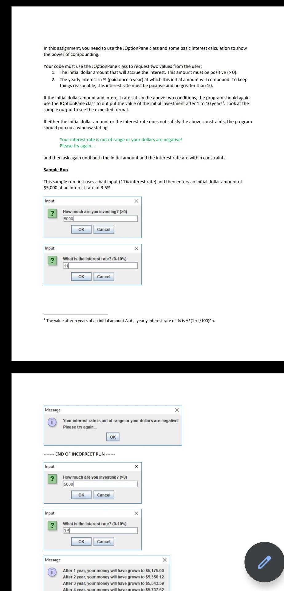 Solved In this assignment, you need to use the JOptionPane | Chegg.com