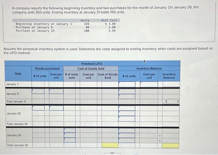 Solved A company reports the following beginning inventory | Chegg.com