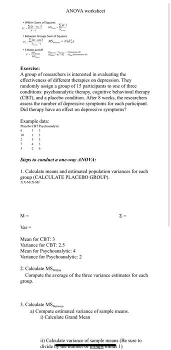 Solved ANOVA worksheet Within Sums of Squares MY Between | Chegg.com