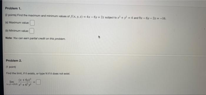 Solved Problem 1. 2 points) Find the maximum and minimum | Chegg.com