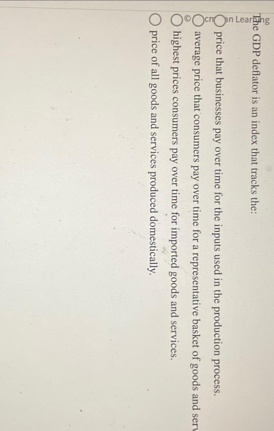 Solved The GDP deflator is an index that tracks the:price | Chegg.com