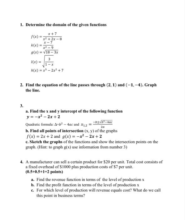 Solved 1. Determine the domain of the given functions | Chegg.com