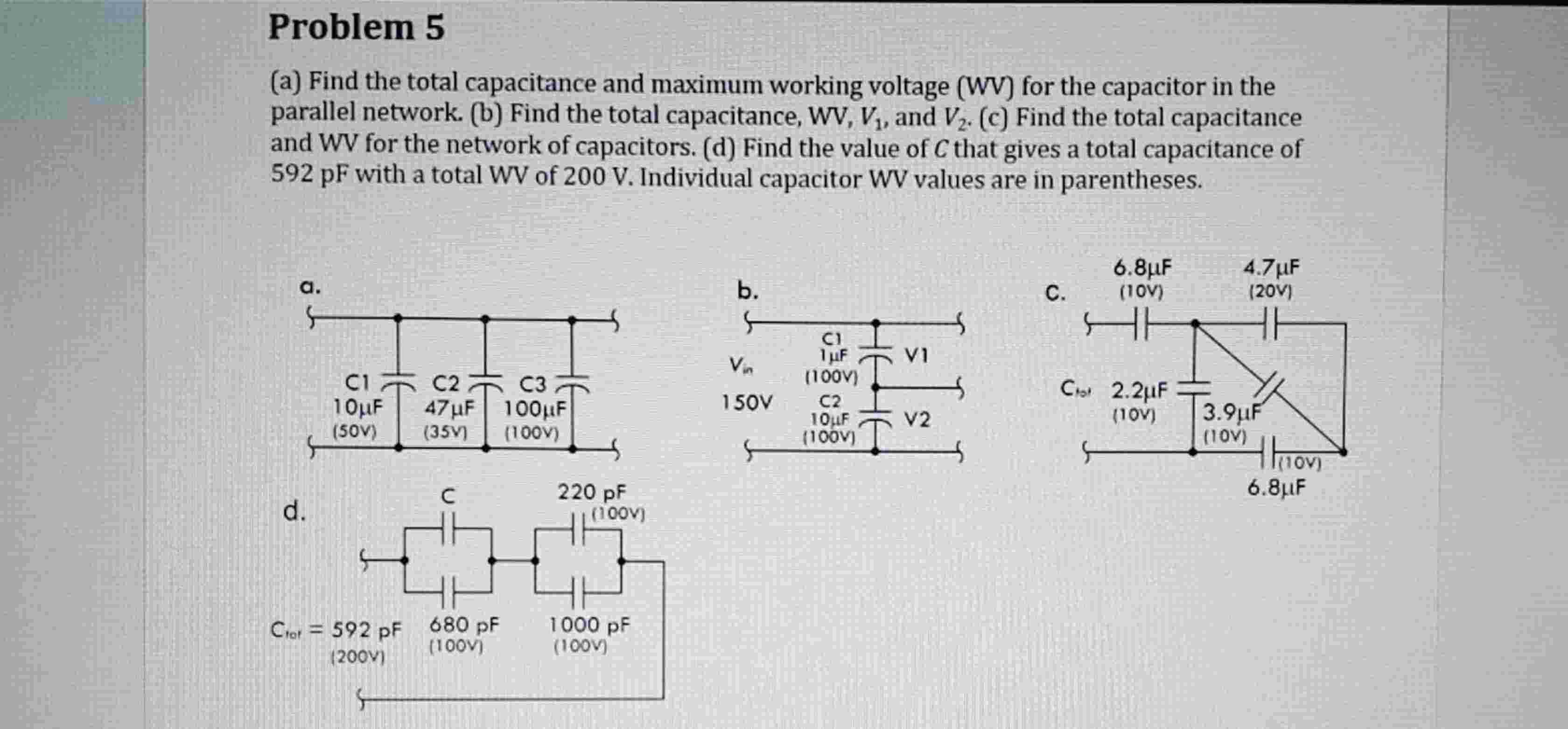 Problem 5(a) ﻿Find the total capacitance and maximum | Chegg.com