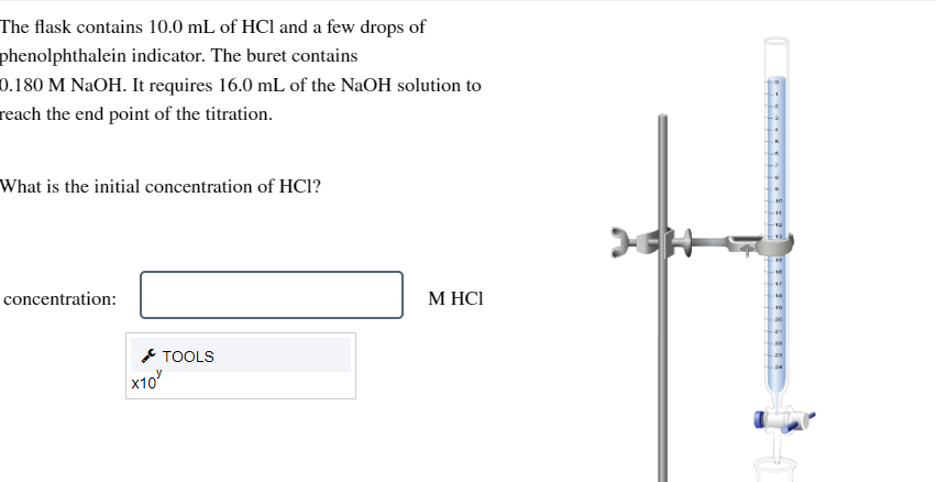 Solved The flask contains 10.0mL ﻿of HCl ﻿and a few drops | Chegg.com
