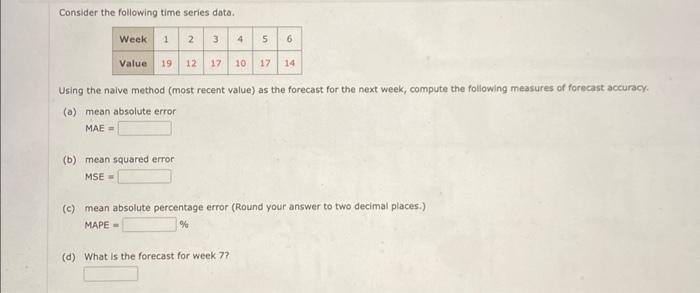Solved Consider the following time series data. Using the | Chegg.com