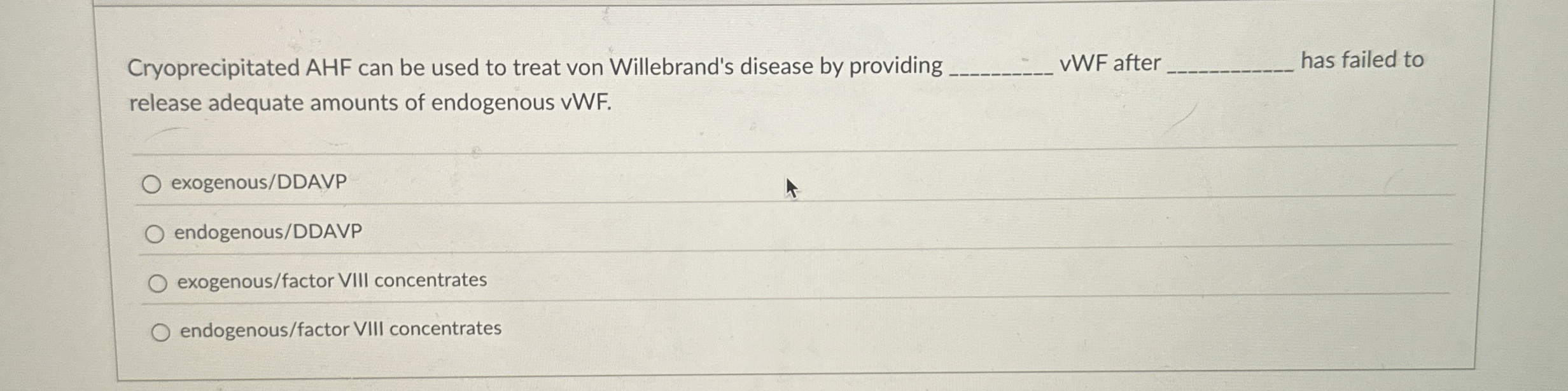 Solved Cryoprecipitated AHF can be used to treat von | Chegg.com