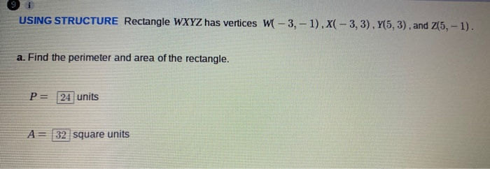 Solved USING STRUCTURE Rectangle WXYZ has vertices W | Chegg.com