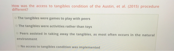 Solved How was the access to tangibles condition of the | Chegg.com