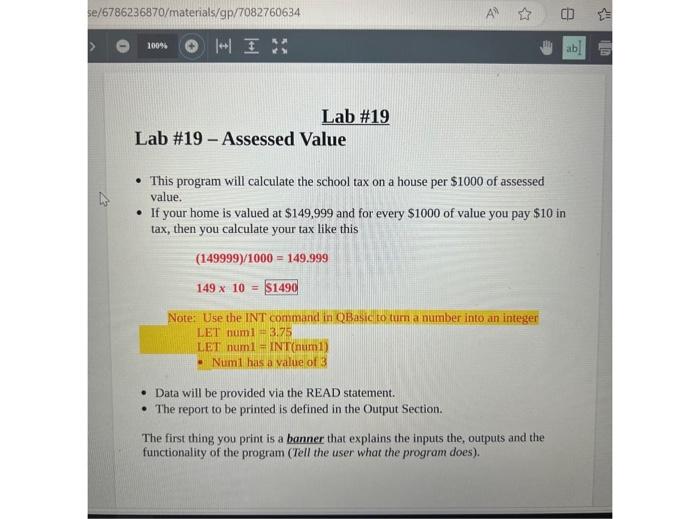 Solved - This program will calculate the school tax on a | Chegg.com