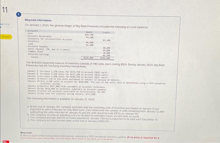 Solved Required Informetion On January 1,2024, the general | Chegg.com