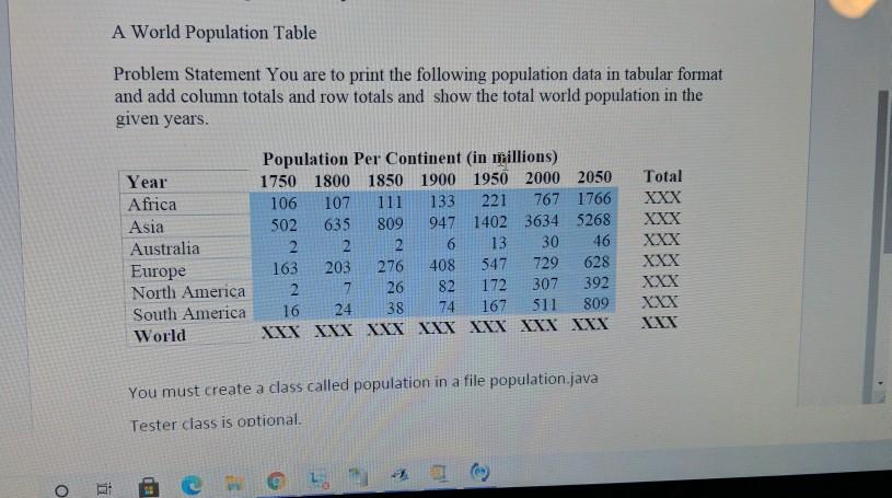 Solved A World Population Table Problem Statement You are to | Chegg.com